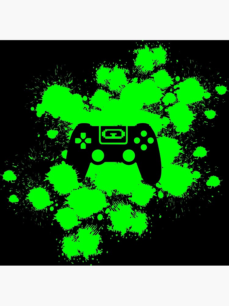 "Neon Green Paint Splatter with Game Controller" Poster for Sale by ...