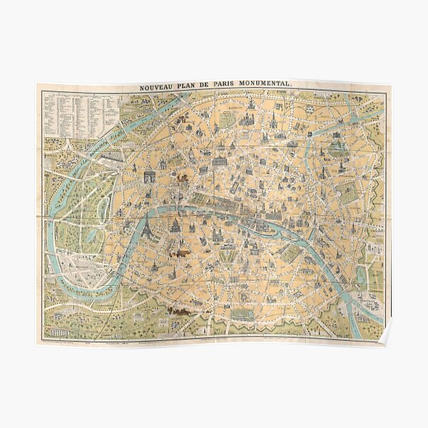 "Vintage Map of Paris France (1890)" Poster by BravuraMedia | Redbubble
