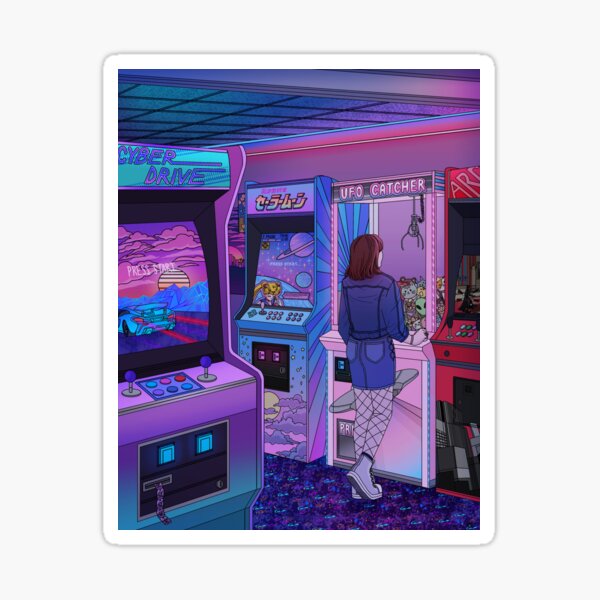 "Girl at a retro game arcade" Sticker for Sale by Sunflow3r | Redbubble