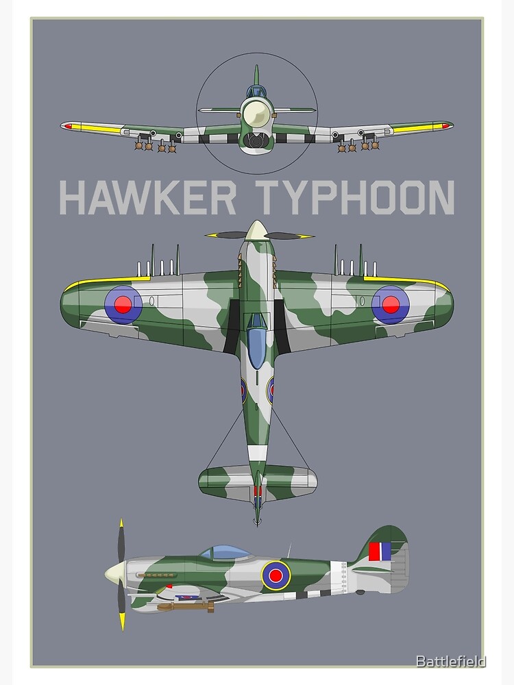 "Hawker Typhoon British WW2 Fighter Bomber Plane Diagram Gifts" Poster ...