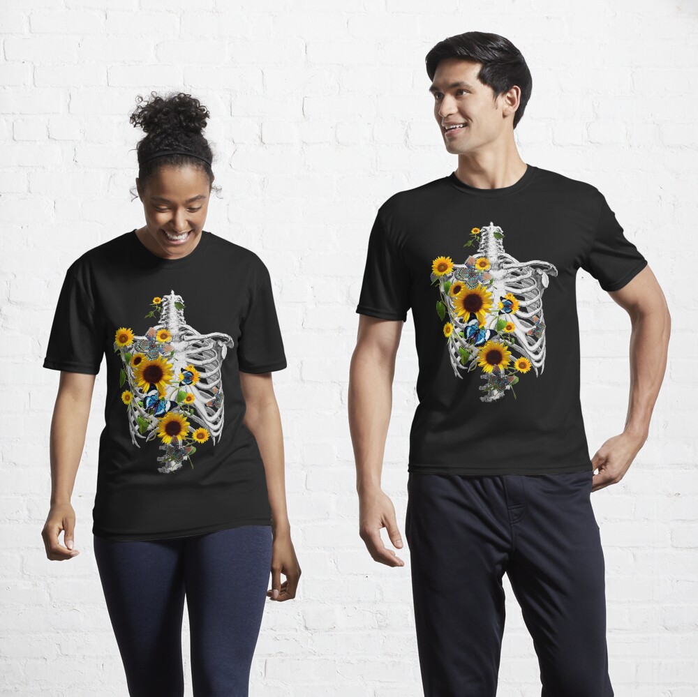 "Botanical human skeleton art, Rib cage and flowers, sunflowers and ...