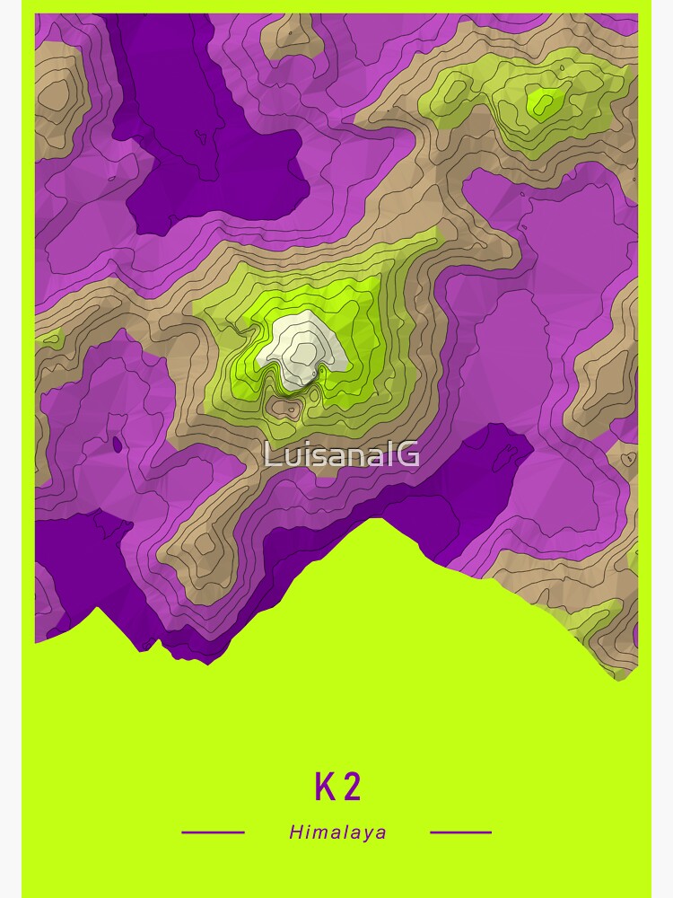 "Colorful topographic map of Mount K2 in the Himalayas" Sticker by ...