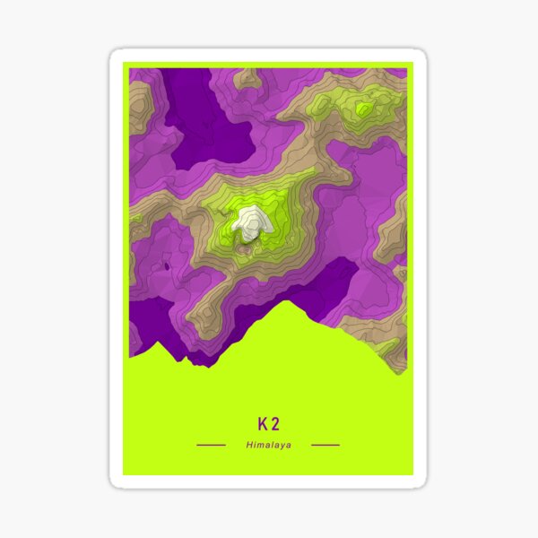"Colorful topographic map of Mount K2 in the Himalayas" Sticker by ...