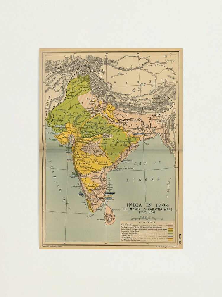 "Vintage India Maratha and Mysore War Map (1804)" Photographic Print ...