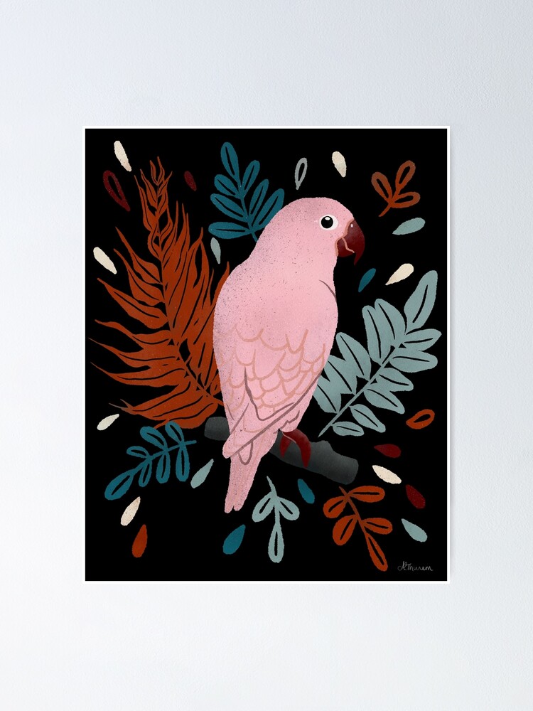 "Charcoal Black and Blush Pink Tropical Parrot" Poster for Sale by ...