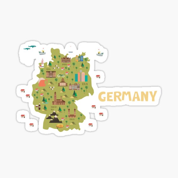 "Germany illustrated map." Sticker for Sale by DesignsLink | Redbubble