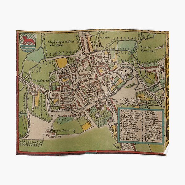 "Vintge Map of Oxford England (1605)" Poster by BravuraMedia | Redbubble