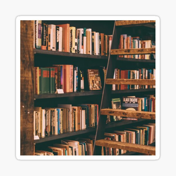 "Bookshelves with Ladder" Sticker for Sale by SquishStitches | Redbubble