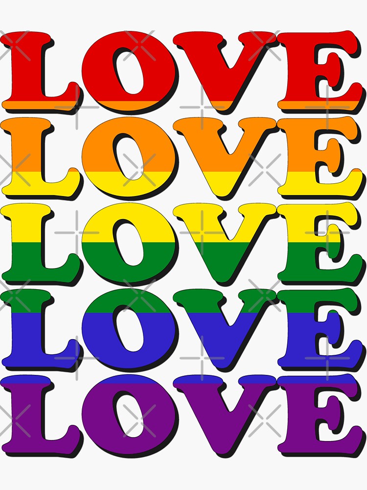 "Repeated Love Rainbow Text Design With Black Background" Sticker for ...