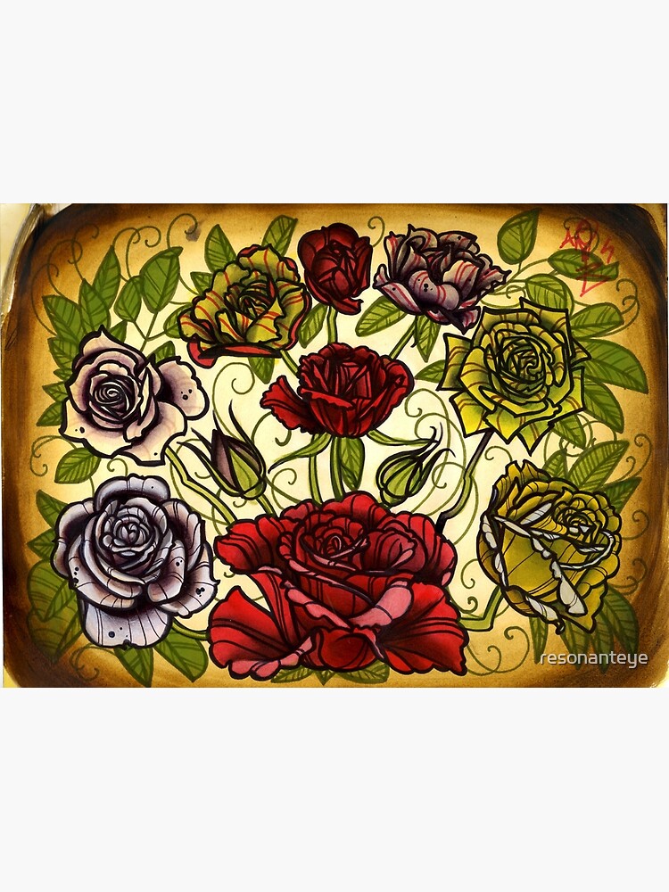 "roses, rose tattoo flash sheet" Art Print for Sale by resonanteye ...