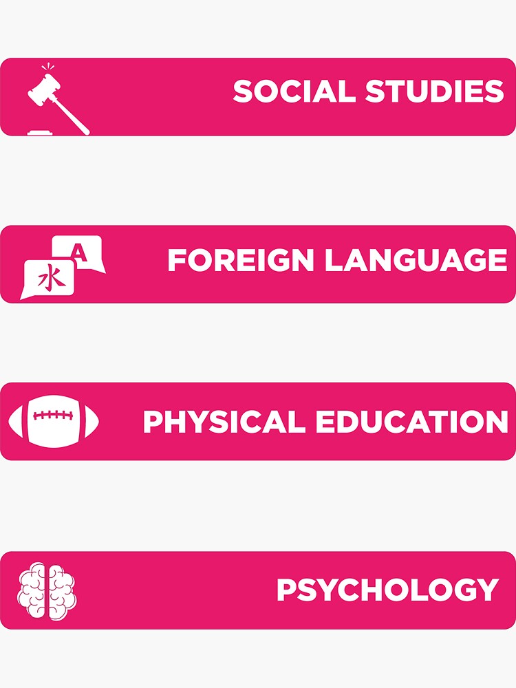 "School Subjects Sticker Pink Pack Social Studies, Foreign Language ...