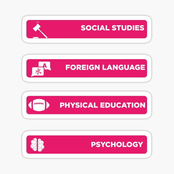 "School Subjects Sticker Pink Pack Social Studies, Foreign Language ...