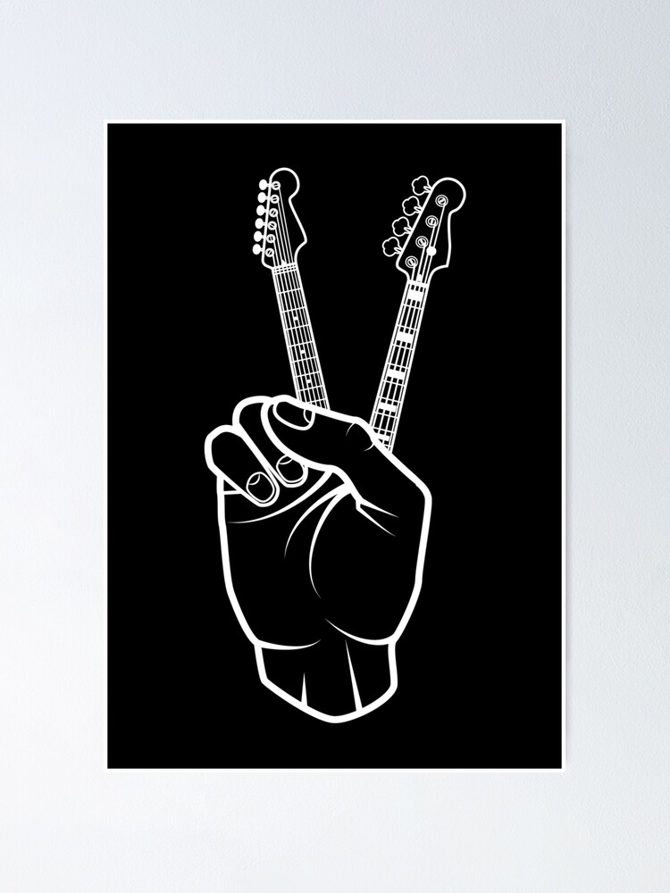 "Guitar and Bass Outline Hand Peace Sign Dark Theme" Poster for Sale by ...