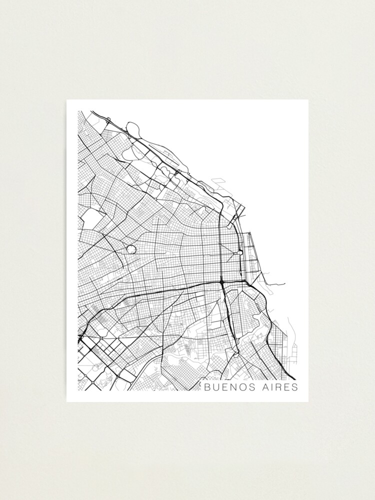 Lámina fotográfica «Mapa de Buenos Aires, Argentina - Blanco y negro ...