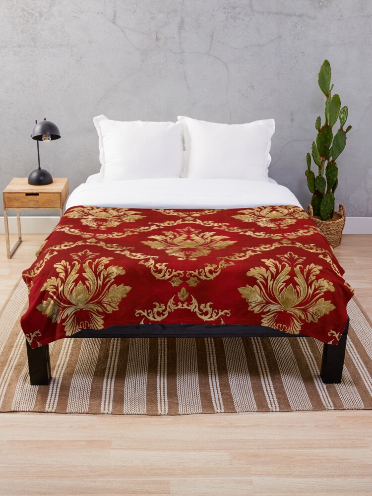 "Oriental Vintage Damask Pattern - Red and gold" Throw Blanket for Sale ...