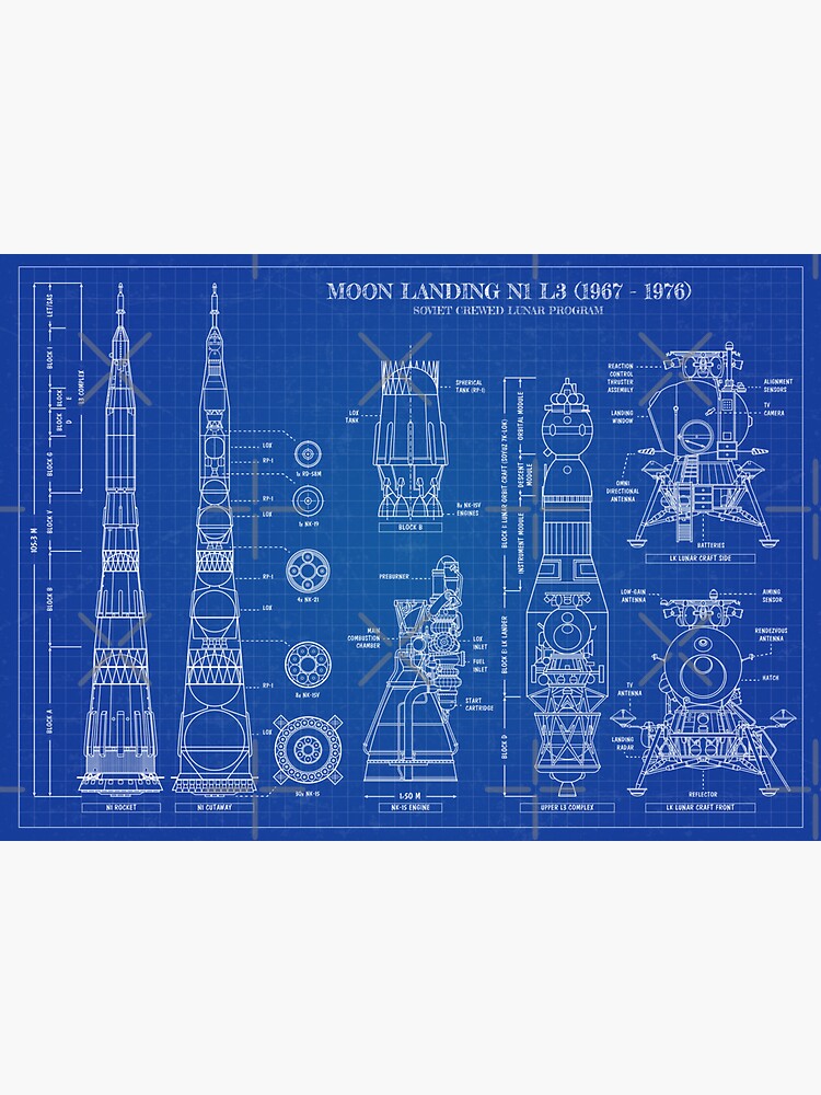 "N1 L3 Soviet Lunar Program (Blueprint)" Sticker for Sale by BGALAXY ...