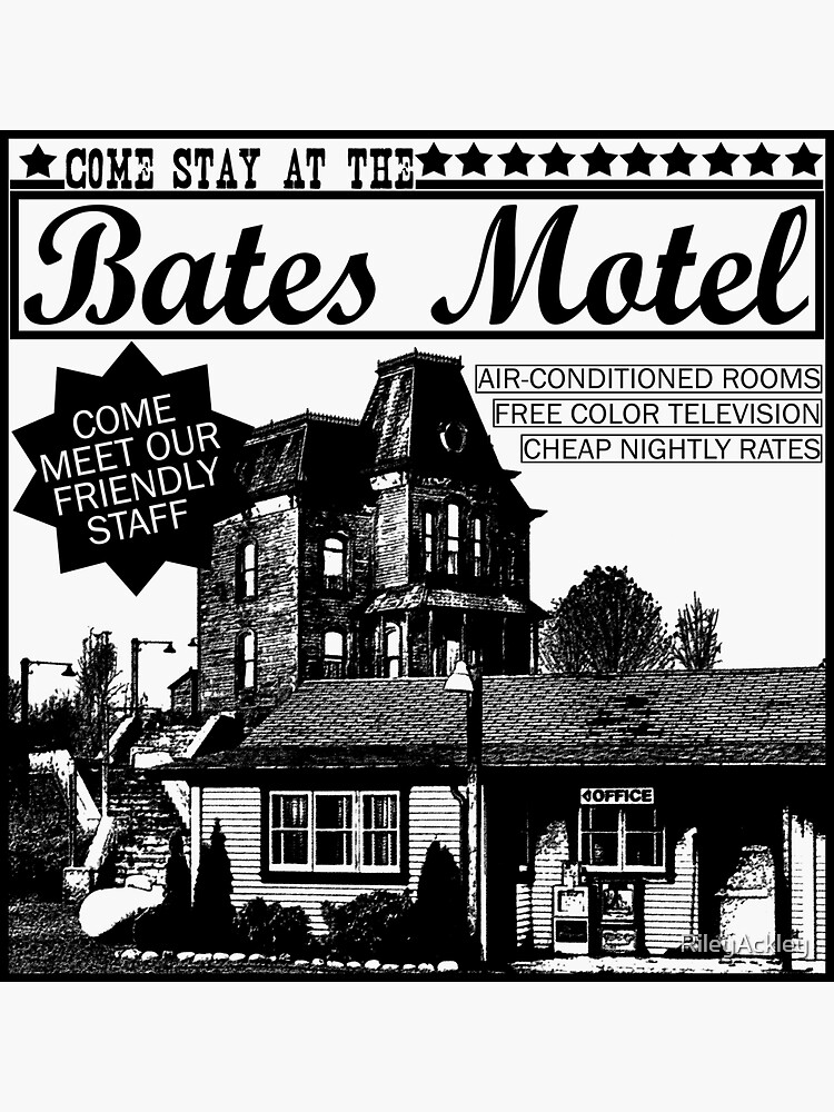 "Bates Motel - Black Type" Sticker for Sale by RileyAckley | Redbubble