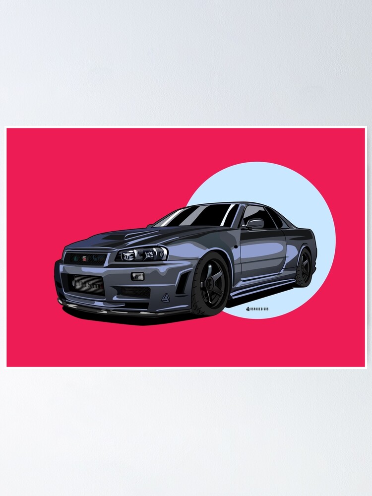 "Godzilla SKYLINE GTR R34" Poster for Sale by ASAKDESIGNS | Redbubble