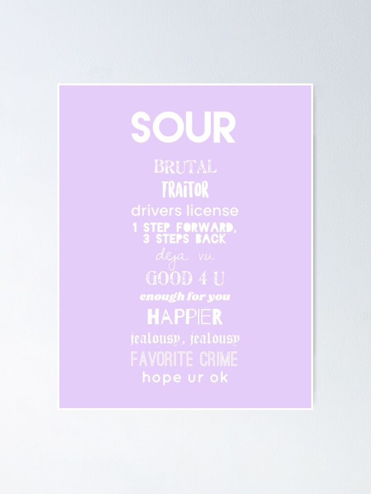 "sour tracklist" Poster for Sale by smolbeanstudio | Redbubble