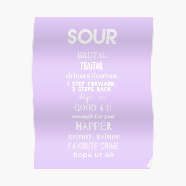 "sour tracklist" Poster for Sale by smolbeanstudio | Redbubble