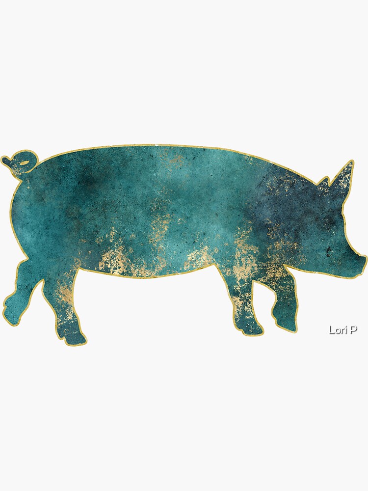 "Grungy Teal Gold Lined Pig" Sticker for Sale by TranquilTrove | Redbubble