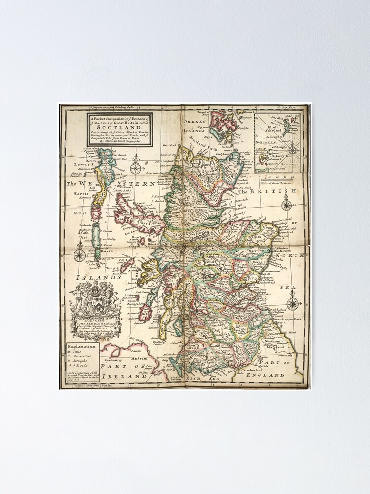 "Vintage Map of Scotland (1718)" Poster for Sale by BravuraMedia ...