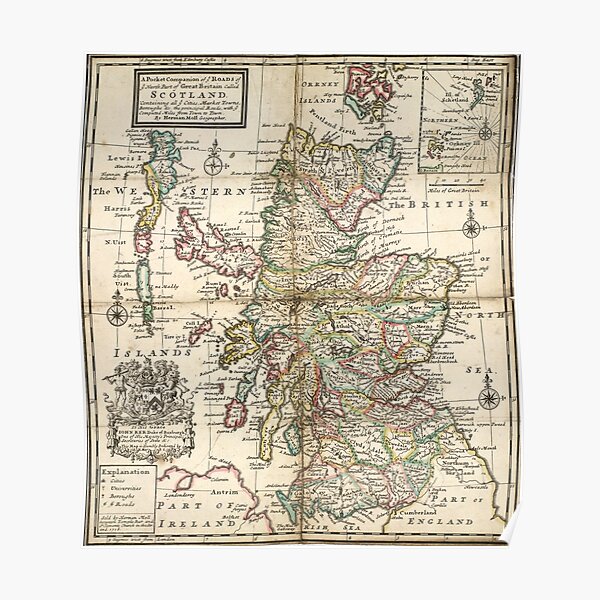 "Vintage Map of Scotland (1718)" Poster for Sale by BravuraMedia ...