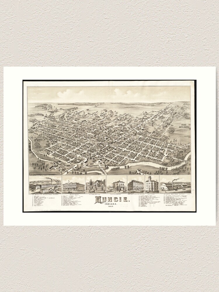 "Vintage Pictorial Map of Muncie Indiana (1884)" Art Print by ...