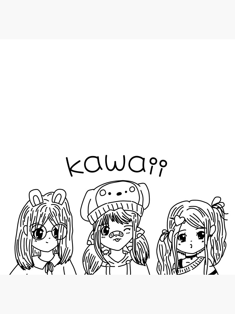 "Kawaii Girls Line Drawing" Photographic Print by STUDIO-72 | Redbubble