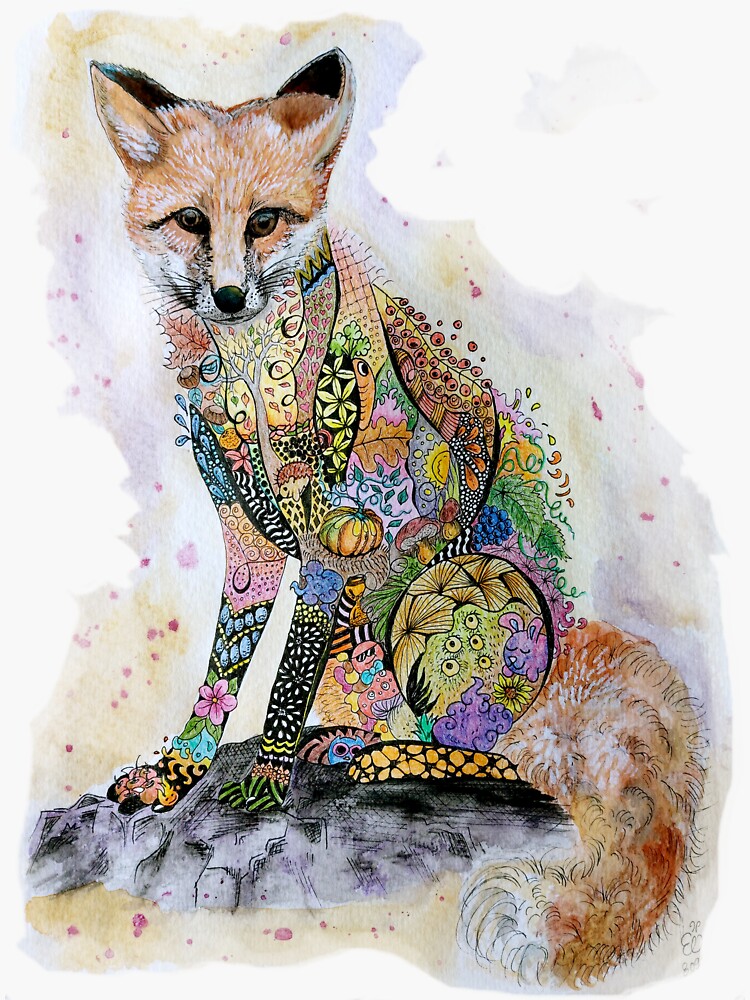 "Fox Doodle Art" Sticker by MarijaMary | Redbubble