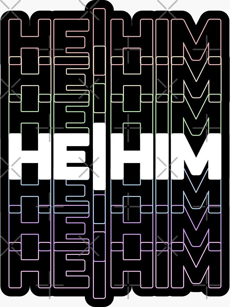 "he/him, pronouns, Repeating Rainbow Colorful Text" Sticker for Sale by ...