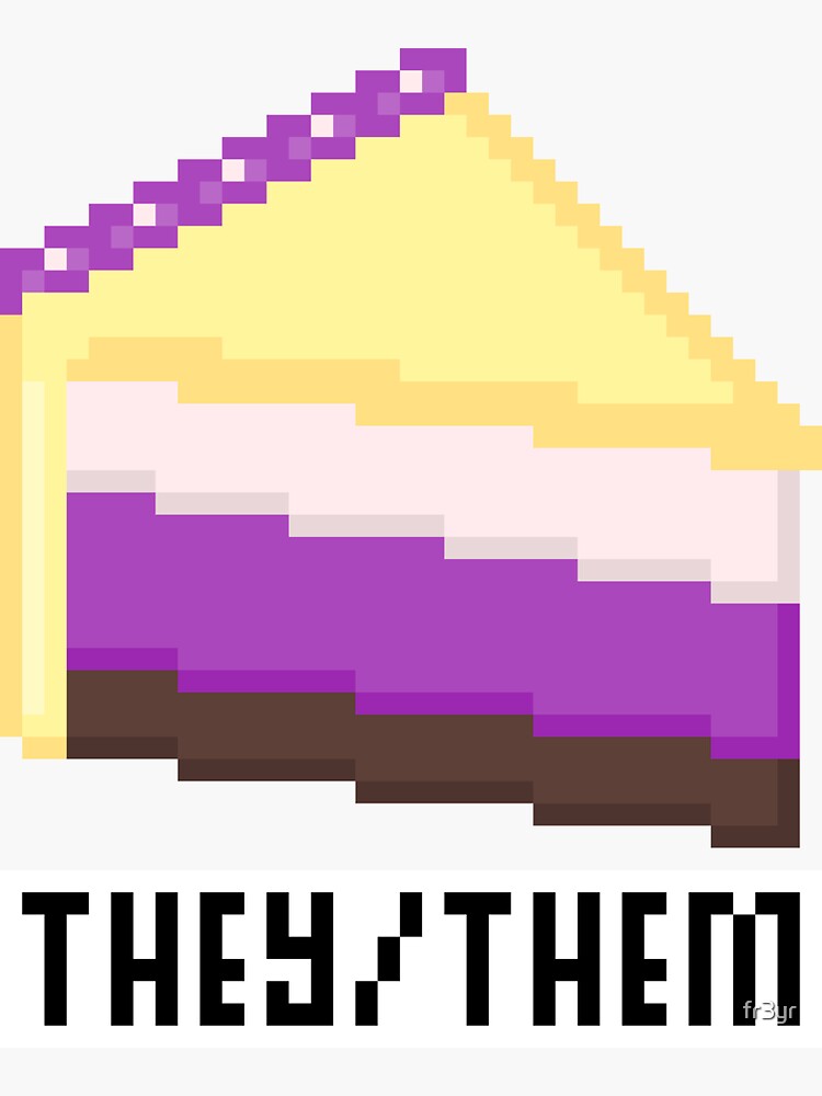 "Pixel Non-Binary Cake | They/Them, Flag" Sticker by fr3yr | Redbubble