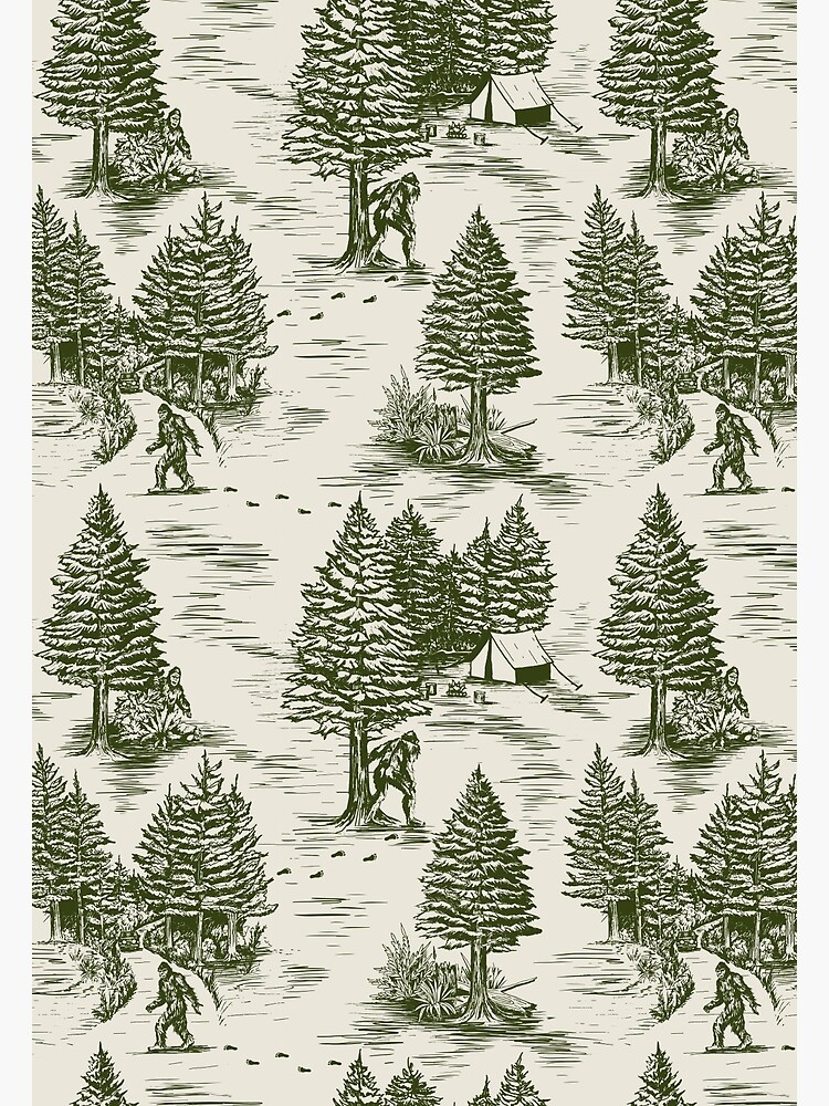 "Bigfoot / Sasquatch Toile de Jouy in Forest Green" Poster for Sale by ...
