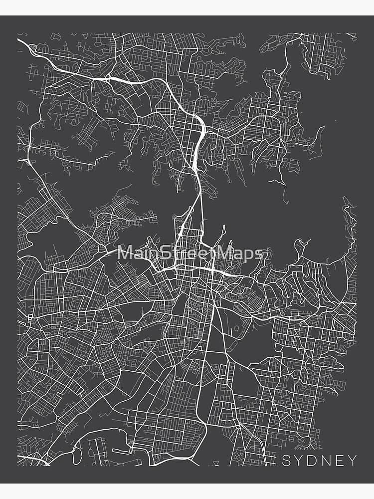 "Sydney Map, Australia - Gray" Photographic Print for Sale by ...