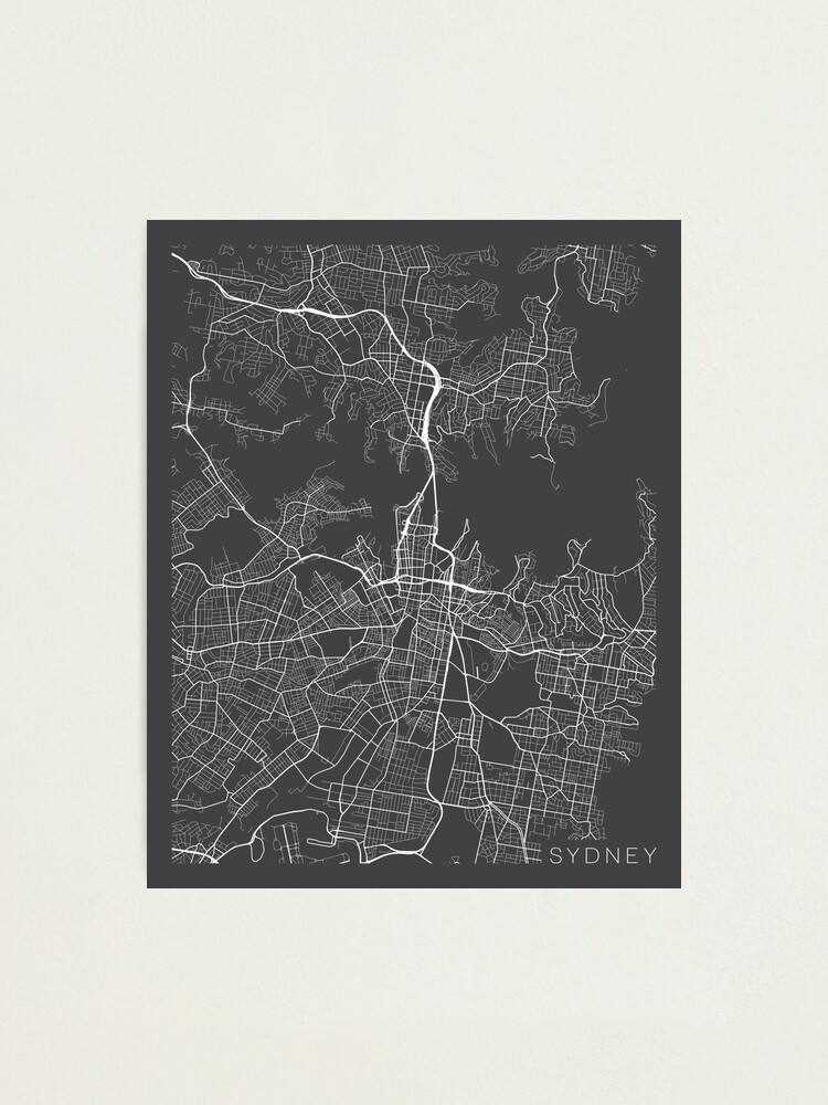 "Sydney Map, Australia - Gray" Photographic Print for Sale by ...