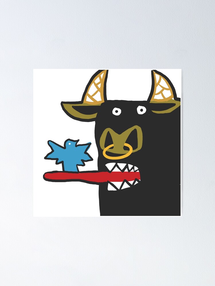 "Funny Bull with bird" Poster for Sale by nobra | Redbubble