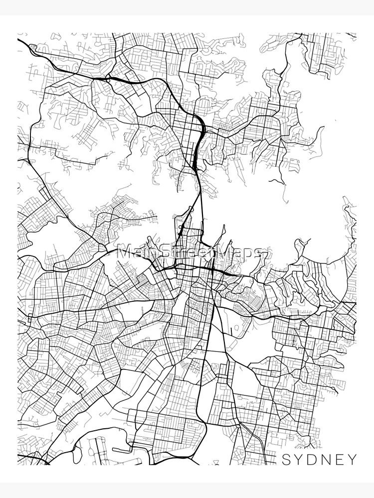 "Sydney Map, Australia - Black and White" Photographic Print for Sale ...