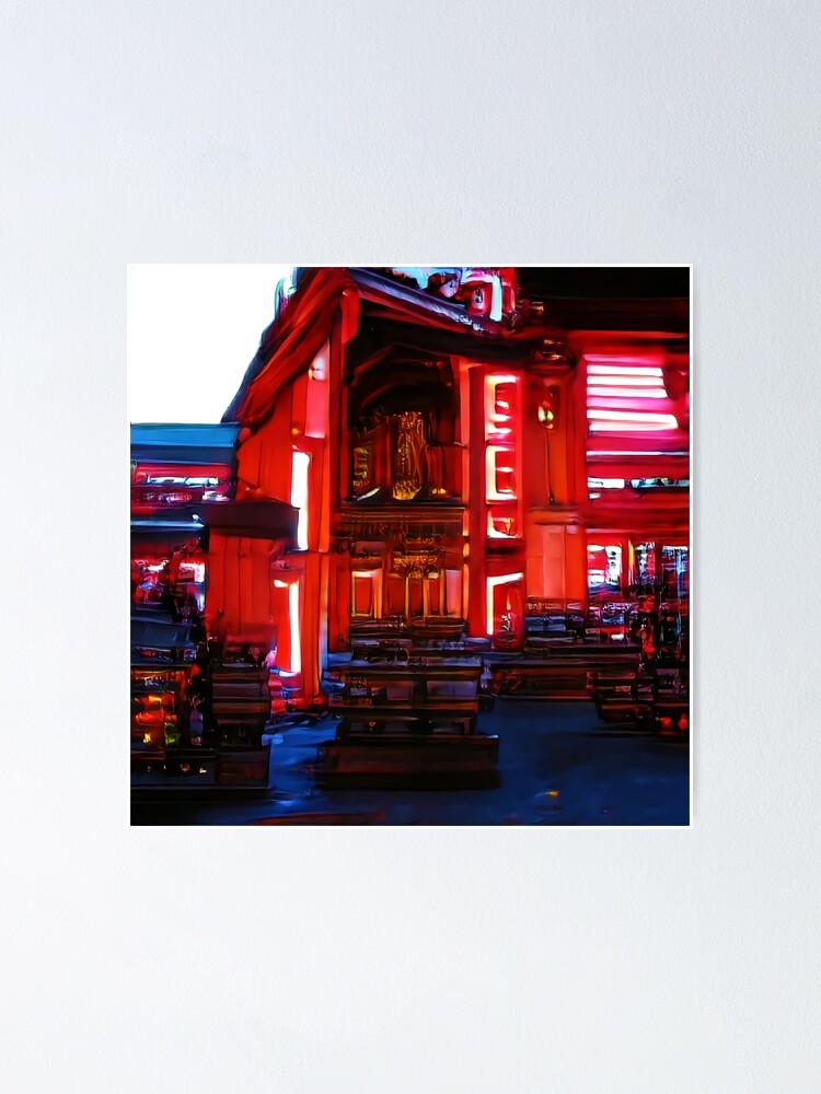 "Japanese Temple in Neon" Poster for Sale by NeuralAvocado | Redbubble
