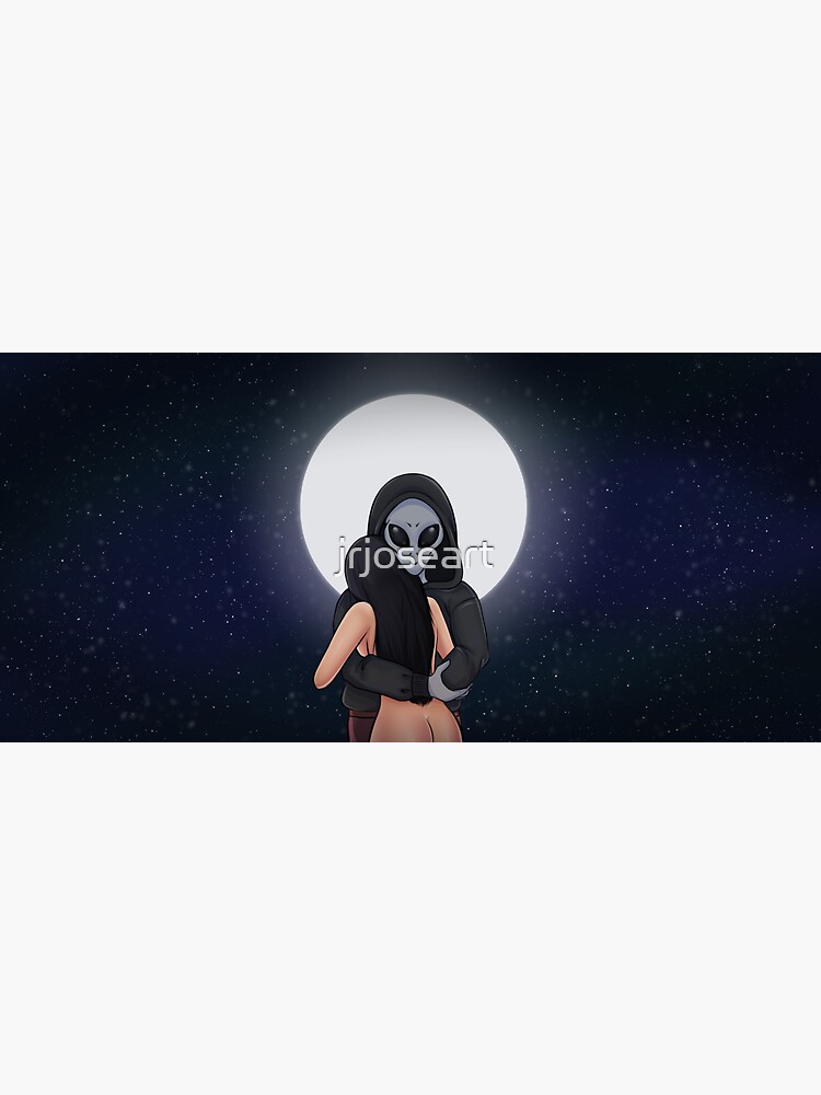 "Alien hugging girl under the full moon" Sticker for Sale by jrjoseart ...