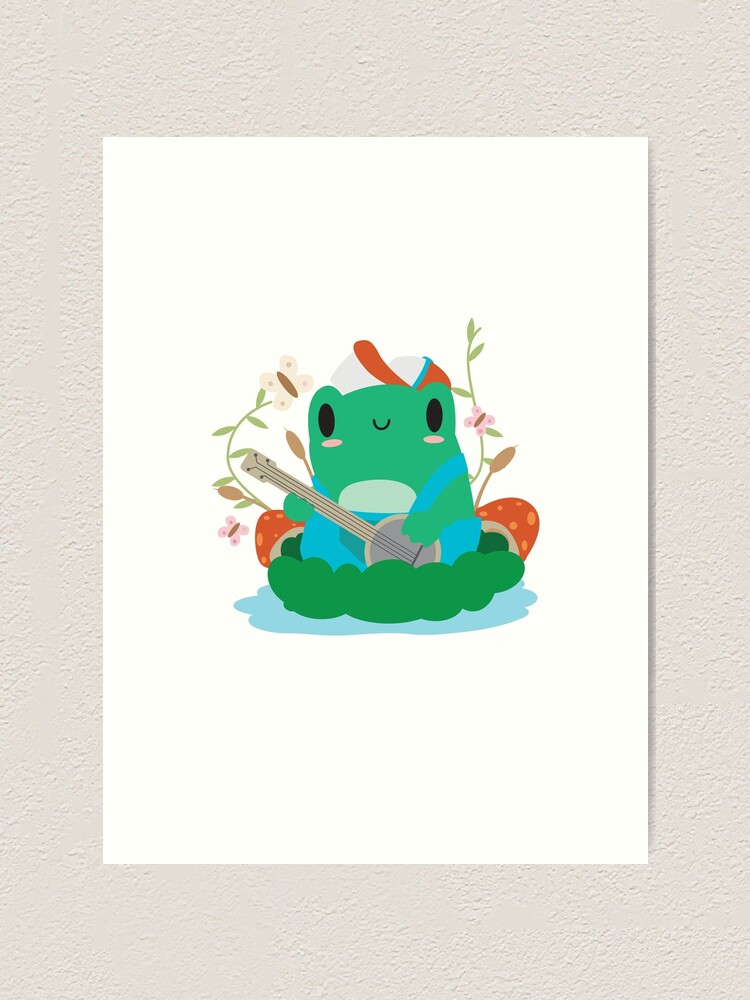 Cottagecore Frog Playing Banjo Mushroom Hat Kawaii Frog Art Print By