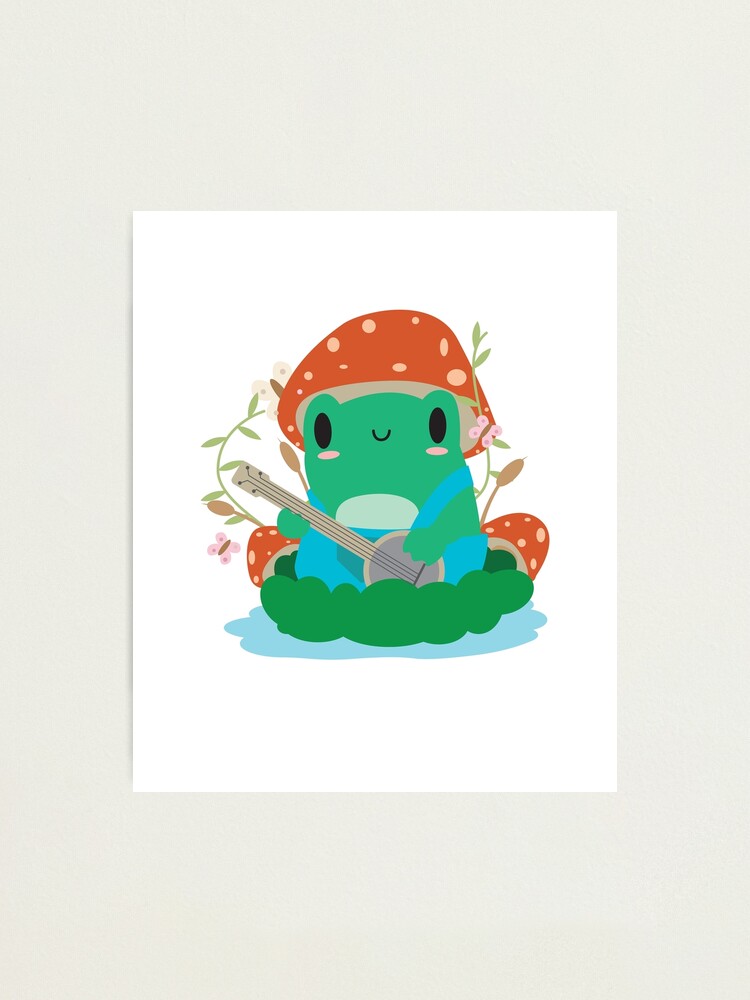Cottagecore Frog Playing Banjo Mushroom Hat Kawaii Frog Photographic