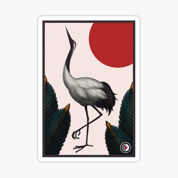 "Hanafuda Crane Sun Pine" Sticker for Sale by MrRamenBox | Redbubble