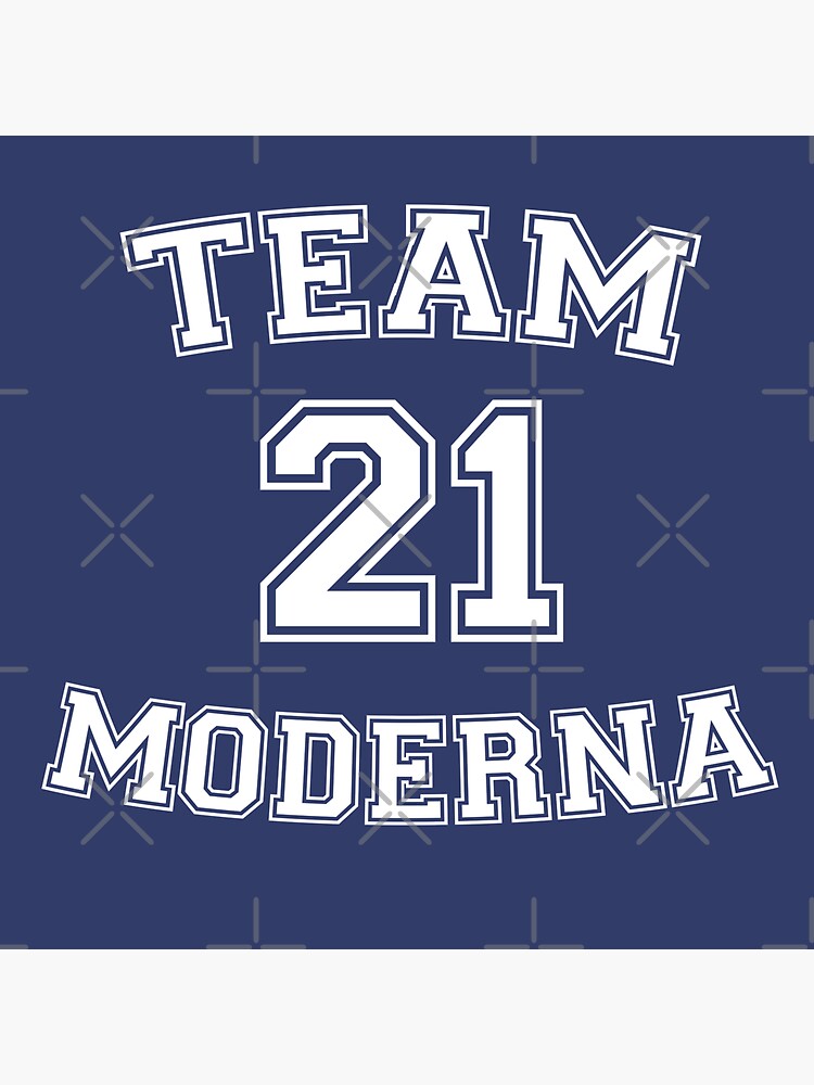 "Vaccine pride: Team Moderna (white college varsity jersey typeface ...