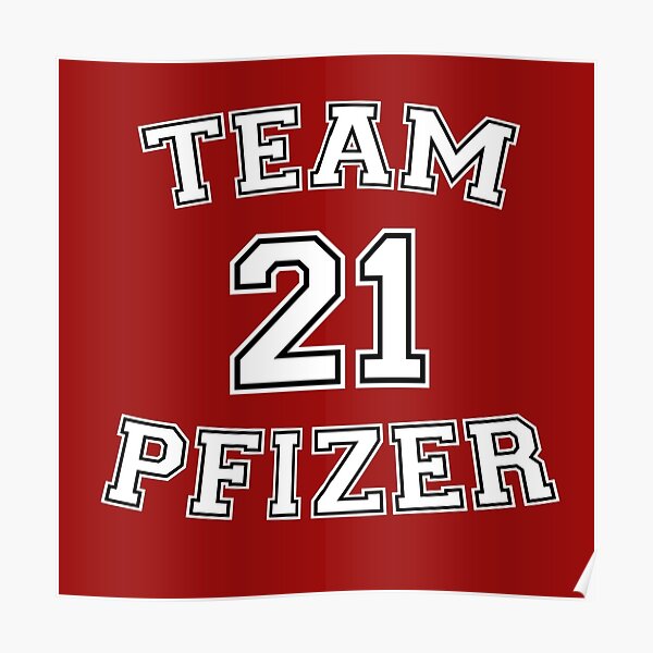 "Vaccine pride: Team Pfizer (white college/varsity jersey typeface ...
