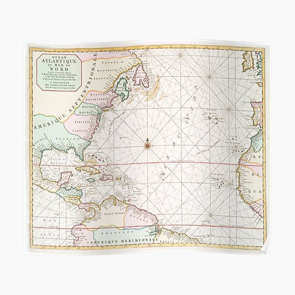 "Vintage Atlantic Ocean & North America Map (1700s)" Poster by ...