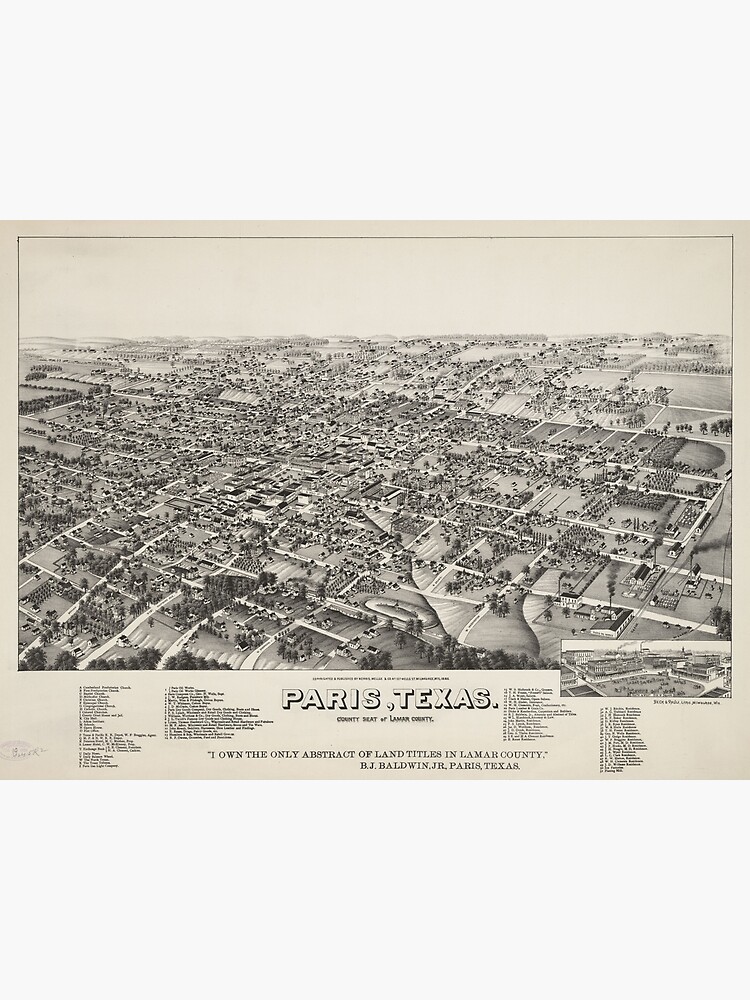"Vintage Pictorial Map of Paris Texas (1885)" Art Print by BravuraMedia ...