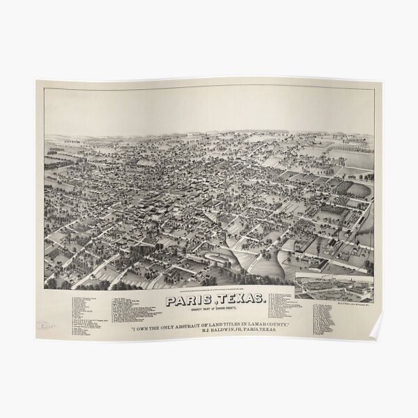 "Vintage Pictorial Map of Paris Texas (1885)" Poster by BravuraMedia ...