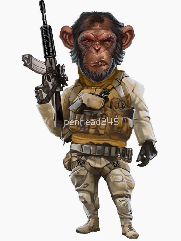 "Tactical Modern Warfare Chimp" Sticker for Sale by penhead245 | Redbubble