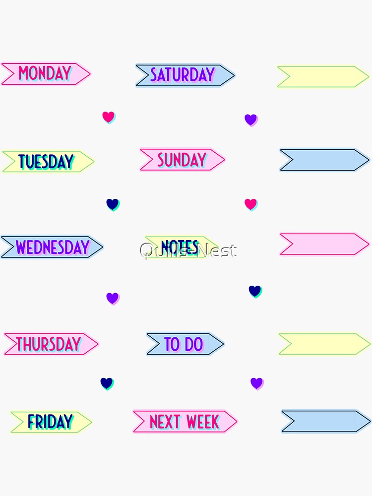 "Colourful Days of the Week" Sticker by Quills-Nest | Redbubble