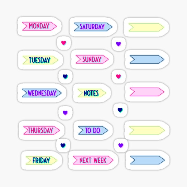 "Colourful Days of the Week" Sticker by Quills-Nest | Redbubble